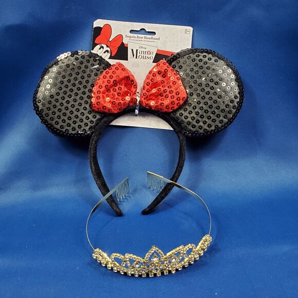 Disney | Costumes | Queen Tiara Disney Minnie Mouse Red Bow Sequin Ears ...